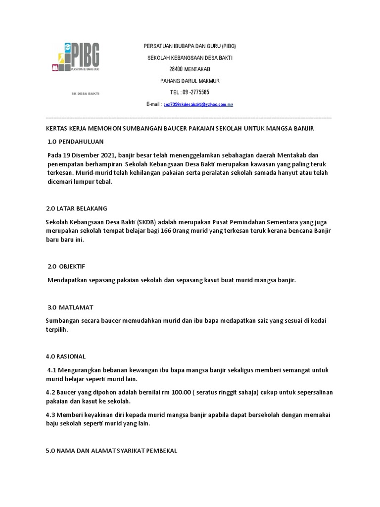 Kertas Kerja Memohon Sumbangan Baucer Pakaian Sekolah Untuk Mangsa ...