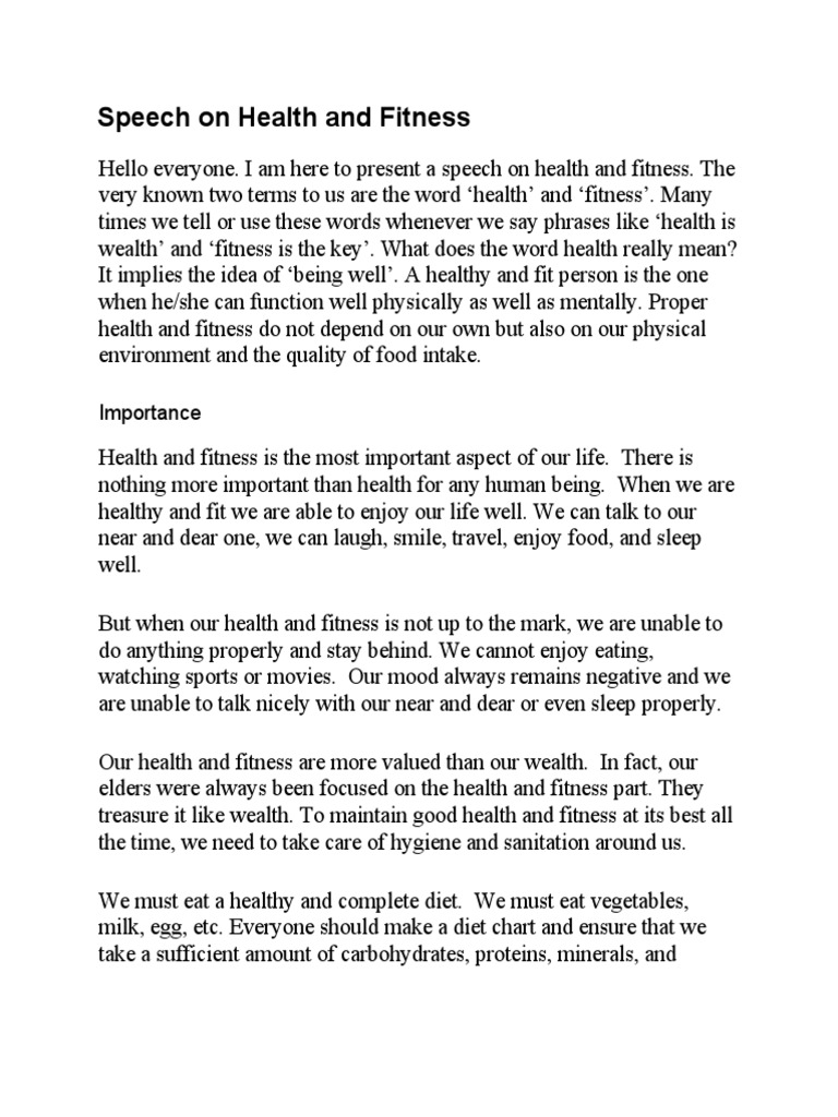 Speech On Health and Fitness | PDF | Physical Fitness | Fat