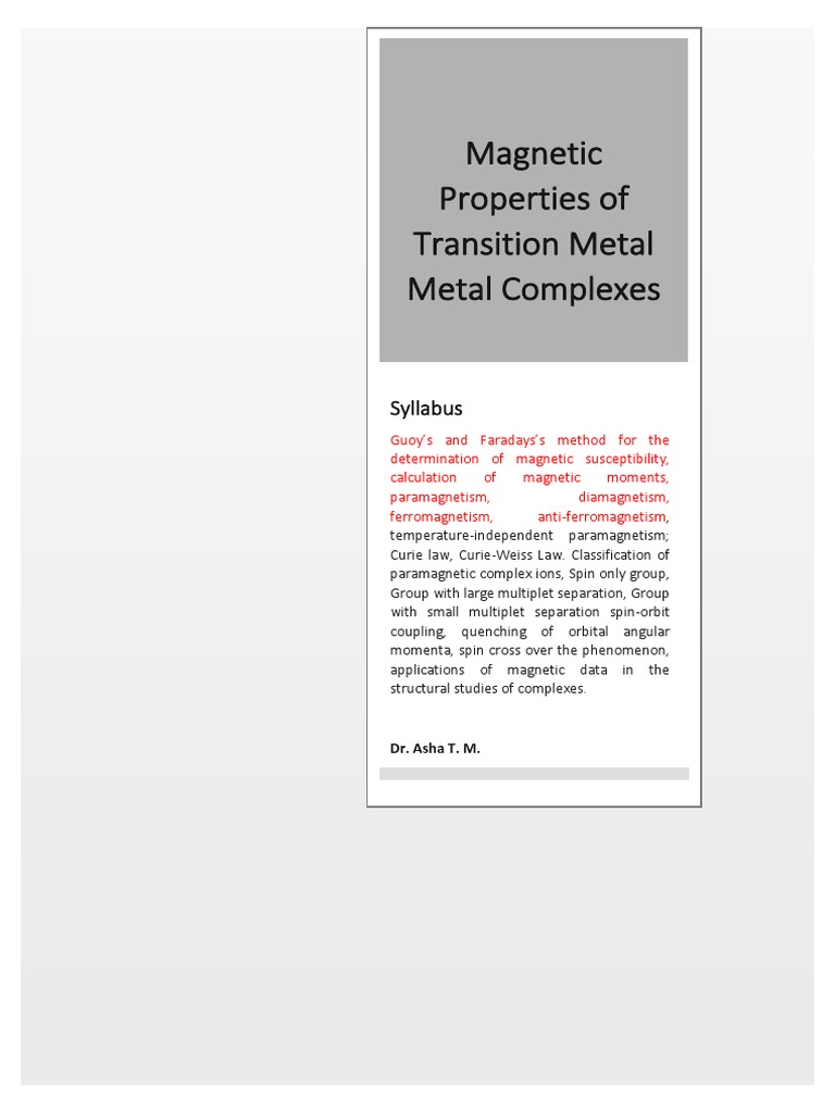 Magnetic Properties of Transition Metal Metal Complexes | PDF ...