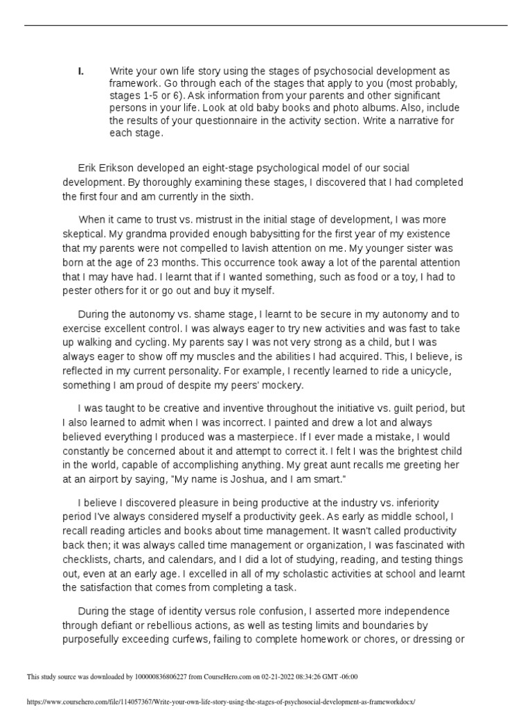 Write Your Own Life Story Using The Stages of Psychosocial Development ...