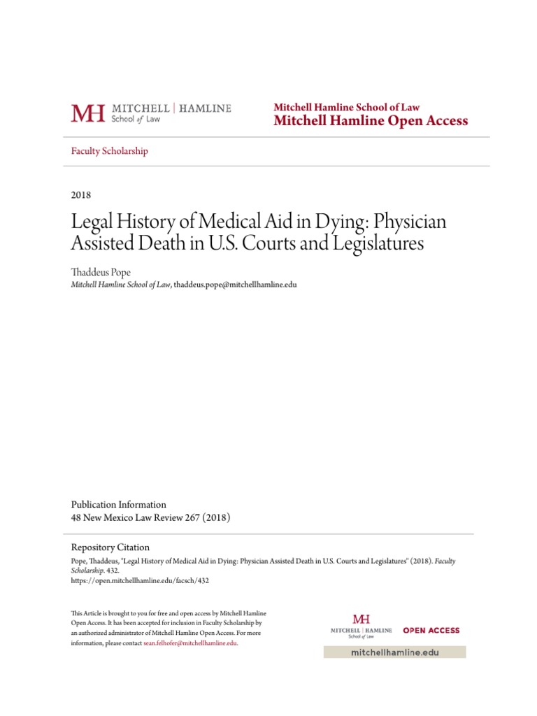 Legal History of Medical Aid in Dying - Physician Assisted Death I ...