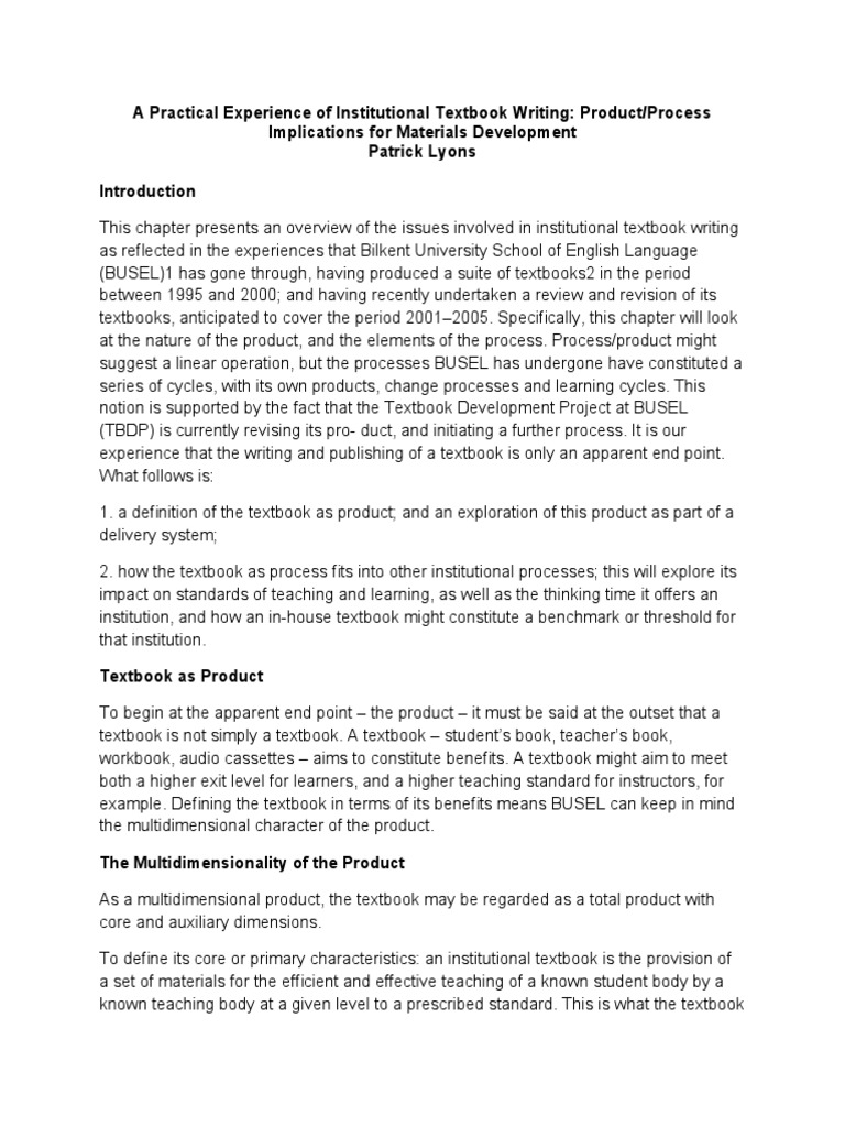A Practical Experience of Institutional Textbook Writing | PDF ...
