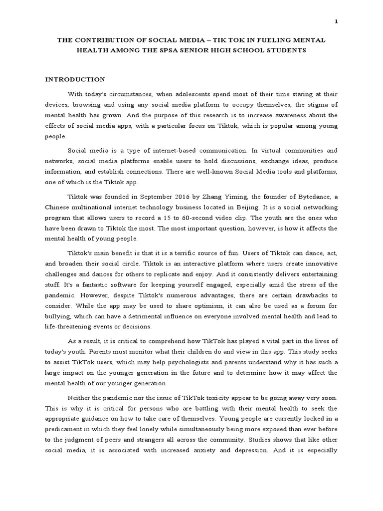 Social Media Tiktok Research (Chapter 1) | PDF | Mental Health ...