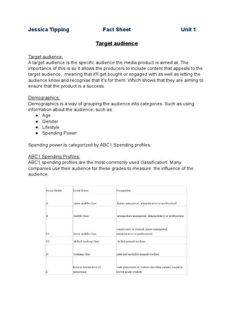 Target Audience Fact Sheet | PDF | Business