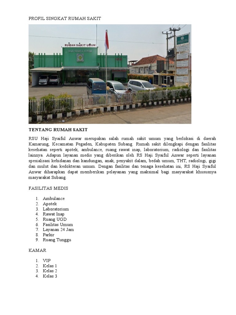 Profil Singkat Rumah Sakit H. Syaiful Anwar | PDF Profil Singkat Rumah Sakit H. Syaiful Anwar | PDF