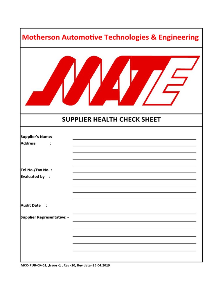 Supplier Health Check Sheet - Rev 01A | PDF | Audit | Verification And ...
