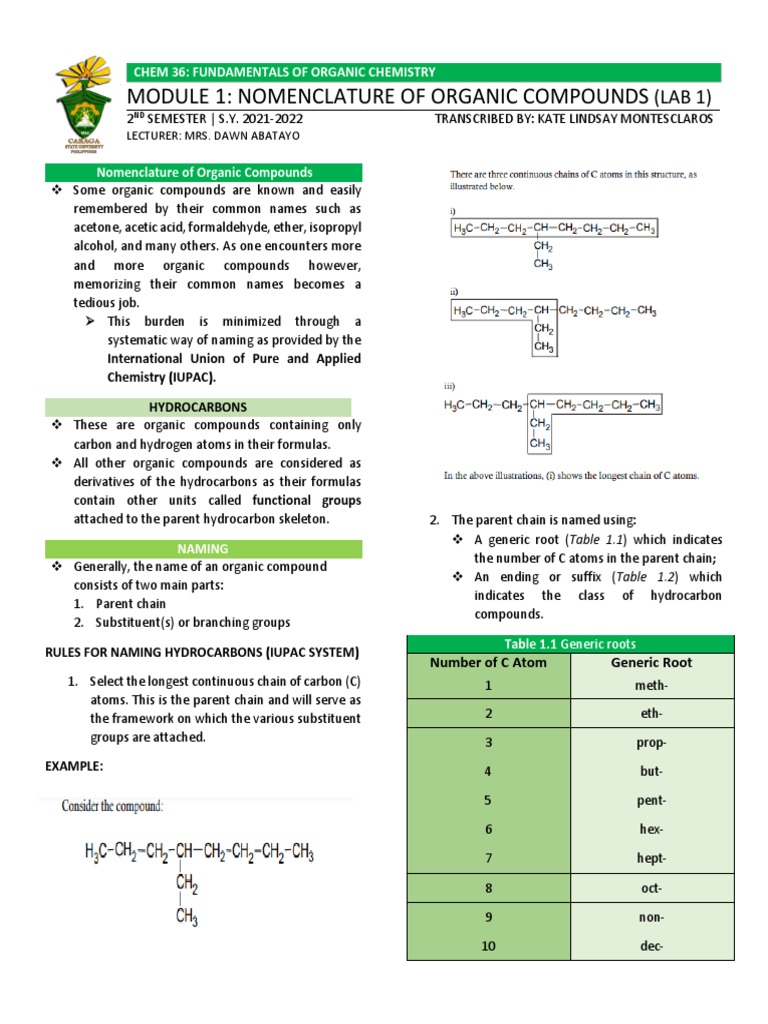 Organic Chemistry Naming Guide | PDF | Alkane | Physical Sciences