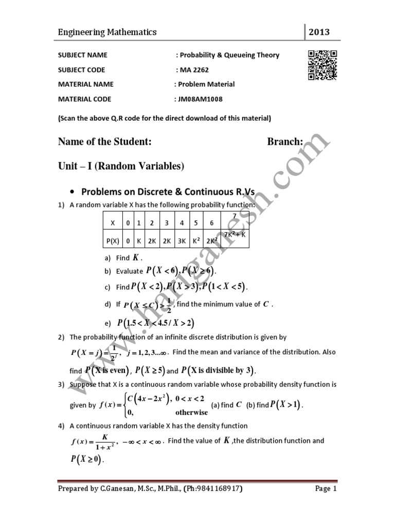 P PQT Questions | PDF | Markov Chain | Probability Distribution