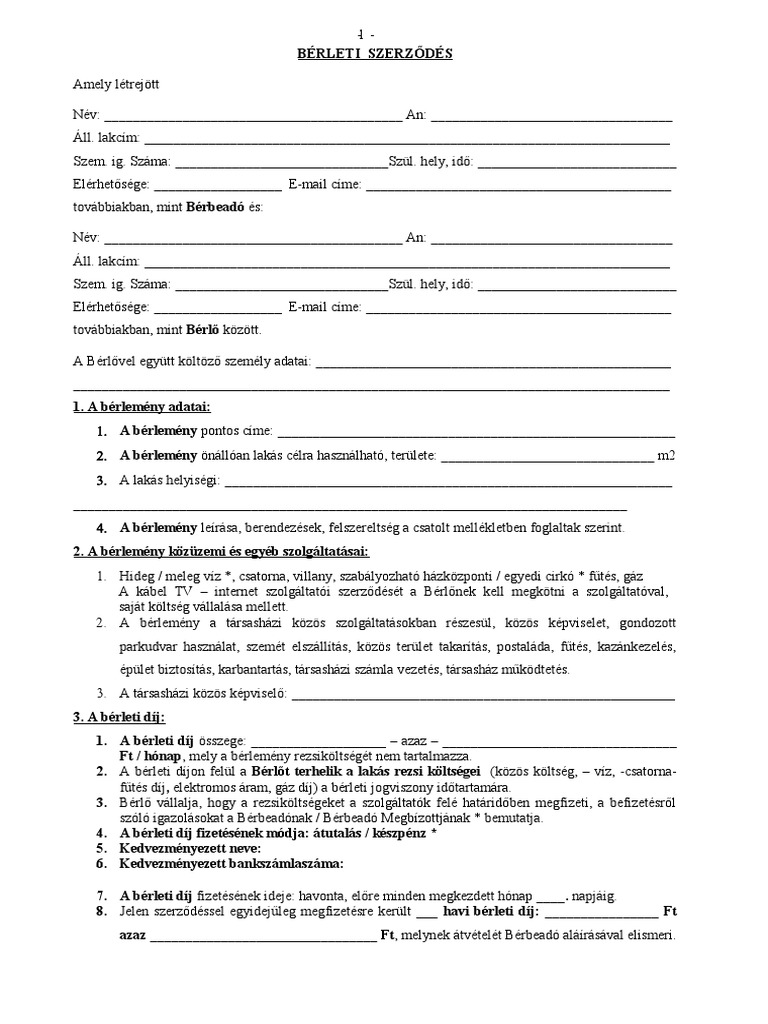 Berleti Szerzodes Maganszemelyek Kozott 2018 | PDF