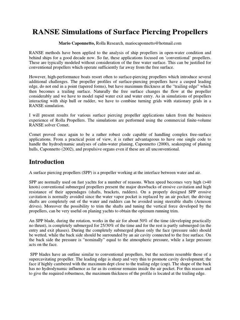 RANSE Simulations of Surface Piercing Propellers | PDF | Fluid Dynamics ...