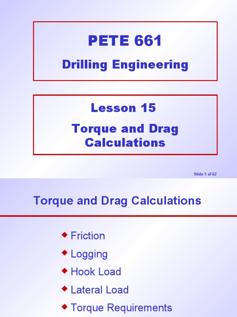 Torque and Drag Calculations | PDF | Force | Rotation Around A Fixed Axis