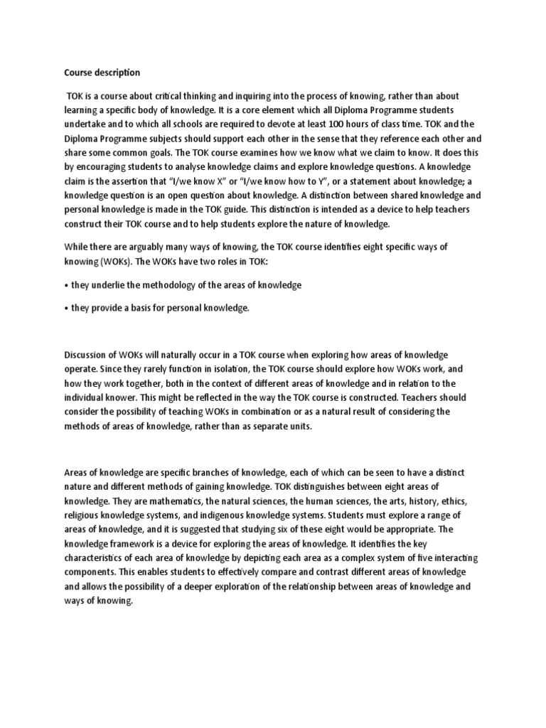 Theory of Knowledge Course Overview | PDF | Knowledge | Scientific Method