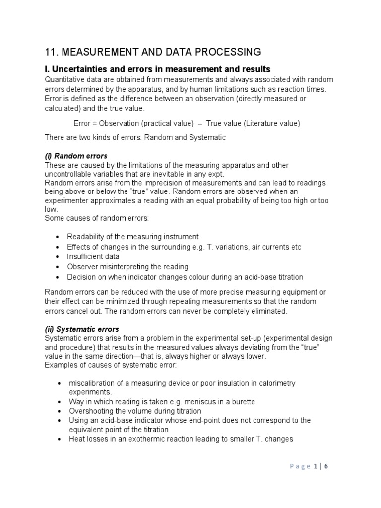 Measurement and Data Processing: I. Uncertainties and Errors in Measurement and Results | PDF ...