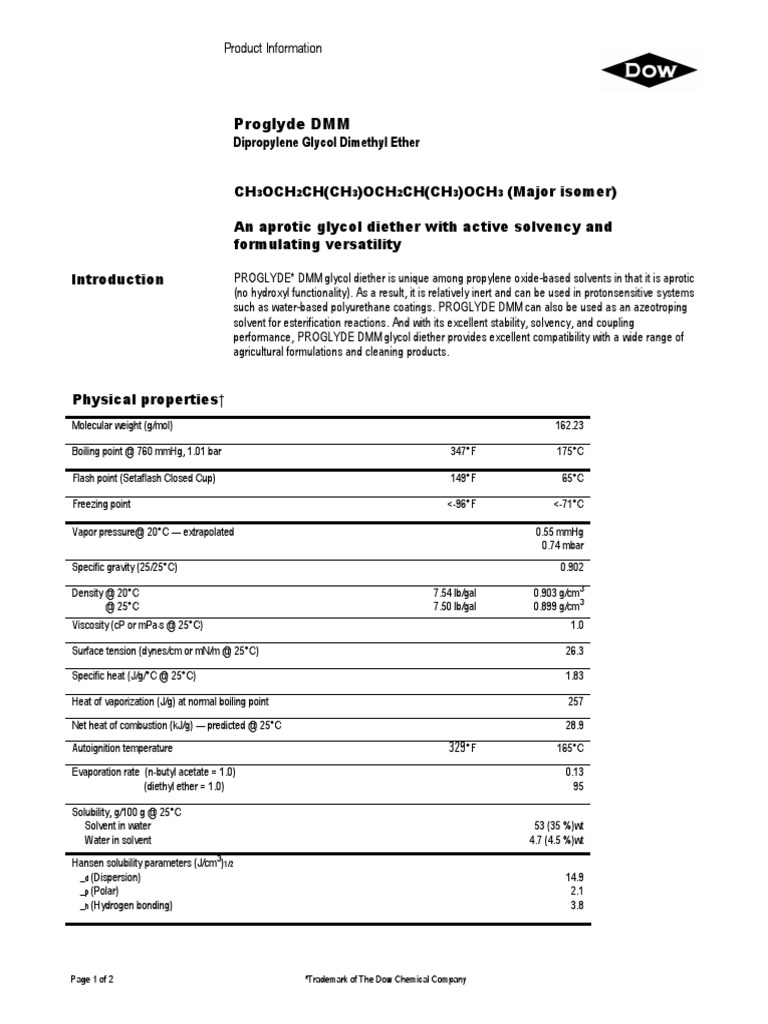 Proglyde DMM: Dipropylene Glycol Dimethyl Ether | PDF | Polyurethane ...