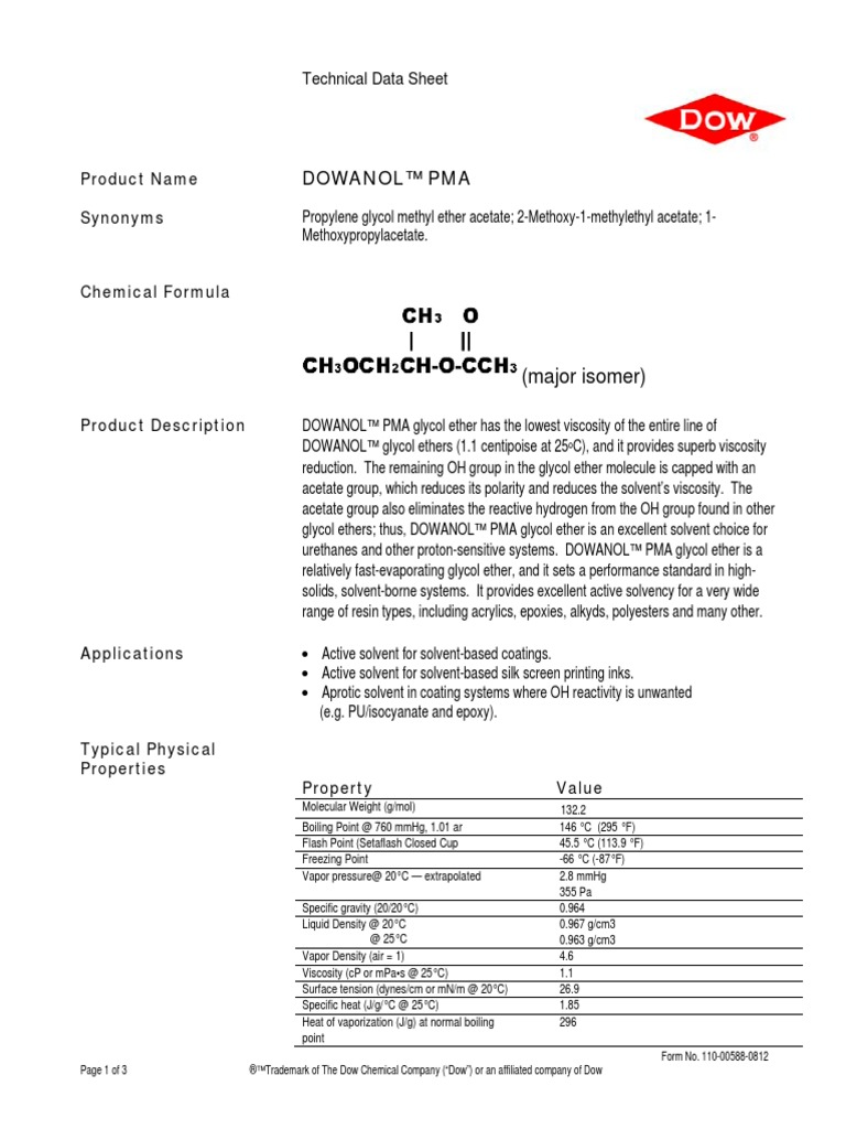 Dowanol™ Pma: Product Name Synonyms | PDF | Solvent | Epoxy
