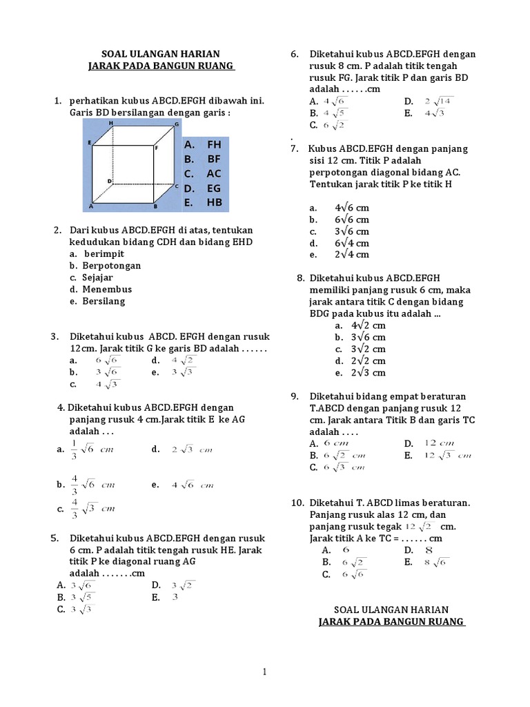 Soal Soal Dimensi Tiga | PDF Soal Soal Dimensi Tiga | PDF