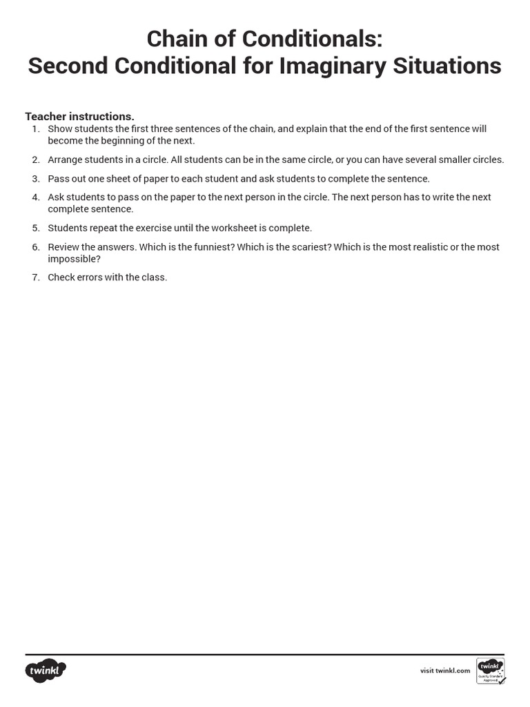 Second Chain of Conditionals - Second Conditional For Imaginary ...