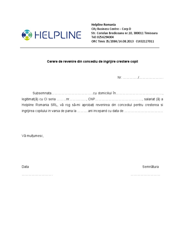 Model-Cerere-Revenire Din CIC | PDF