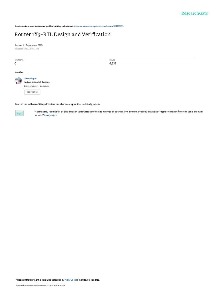 Router 1X3-RTL Design and Verification: September 2015 | PDF | Computer Network | Router (Computing)