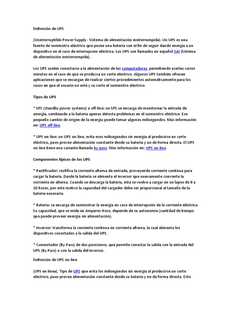 Definición de UPS | PDF | Ingenieria Eléctrica | Batería (electricidad)
