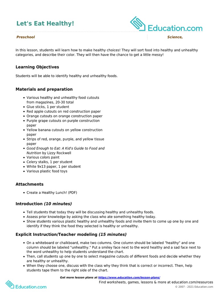 Let's Eat Healthy!: Learning Objectives | PDF | Foods | Healthy Diet