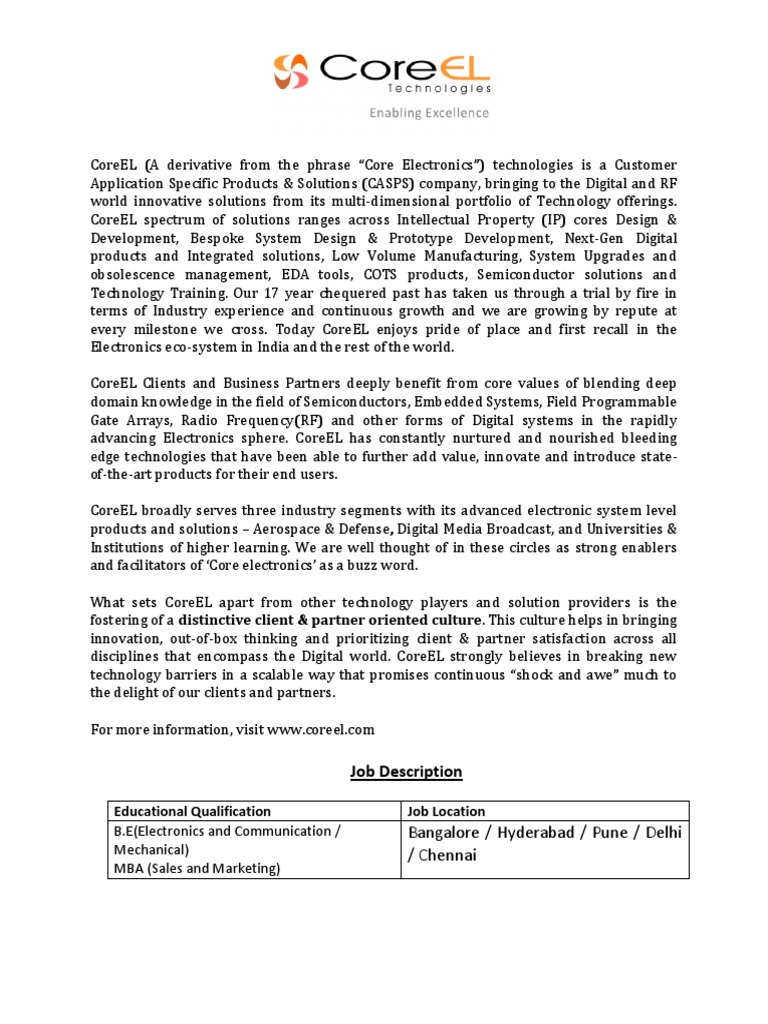 CoreEL Technologies - Management Trainee MBA Marketing | PDF ...