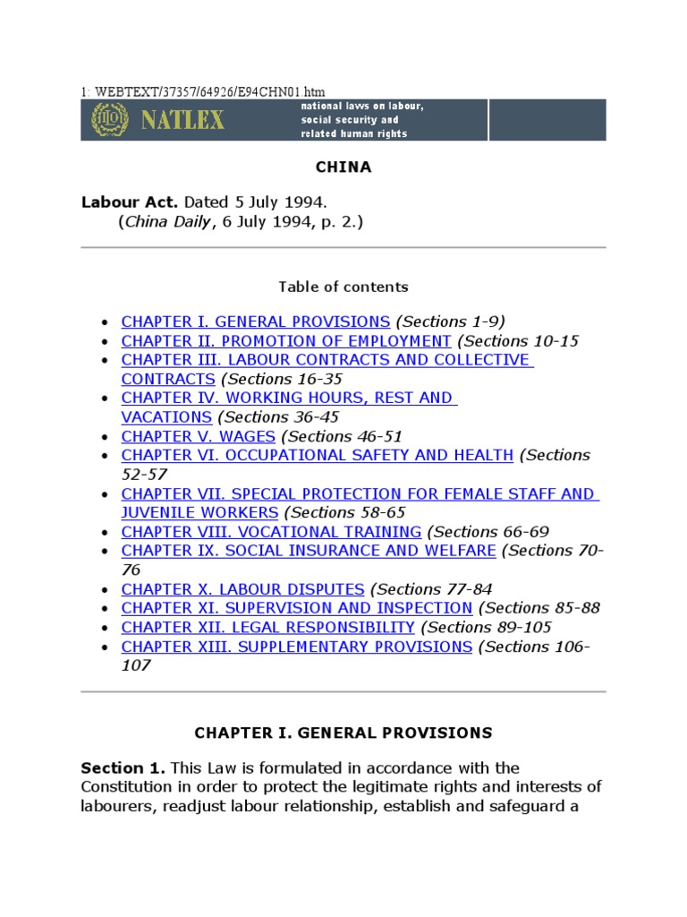 China Labour Act Overview 1994 | PDF | Labor | Labour Law