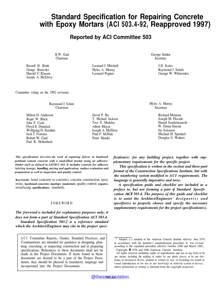 Standard Specification For Repairing Concrete With Epoxy Mortars (ACI ...