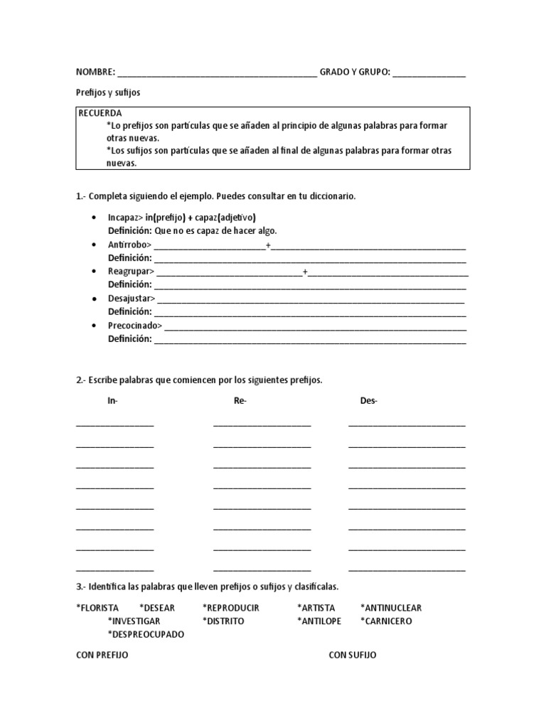 Prefijos y Sufijos en Palabras | PDF | Lingüística | Familias de idiomas