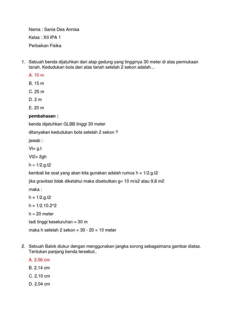 Analisis Soal Ulangan Fisika Kelas XII IPA 1 | PDF
