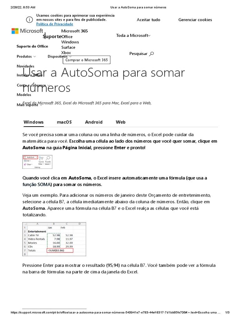 Usar A AutoSoma para Somar Números | PDF | Microsoft Excel | Microsoft