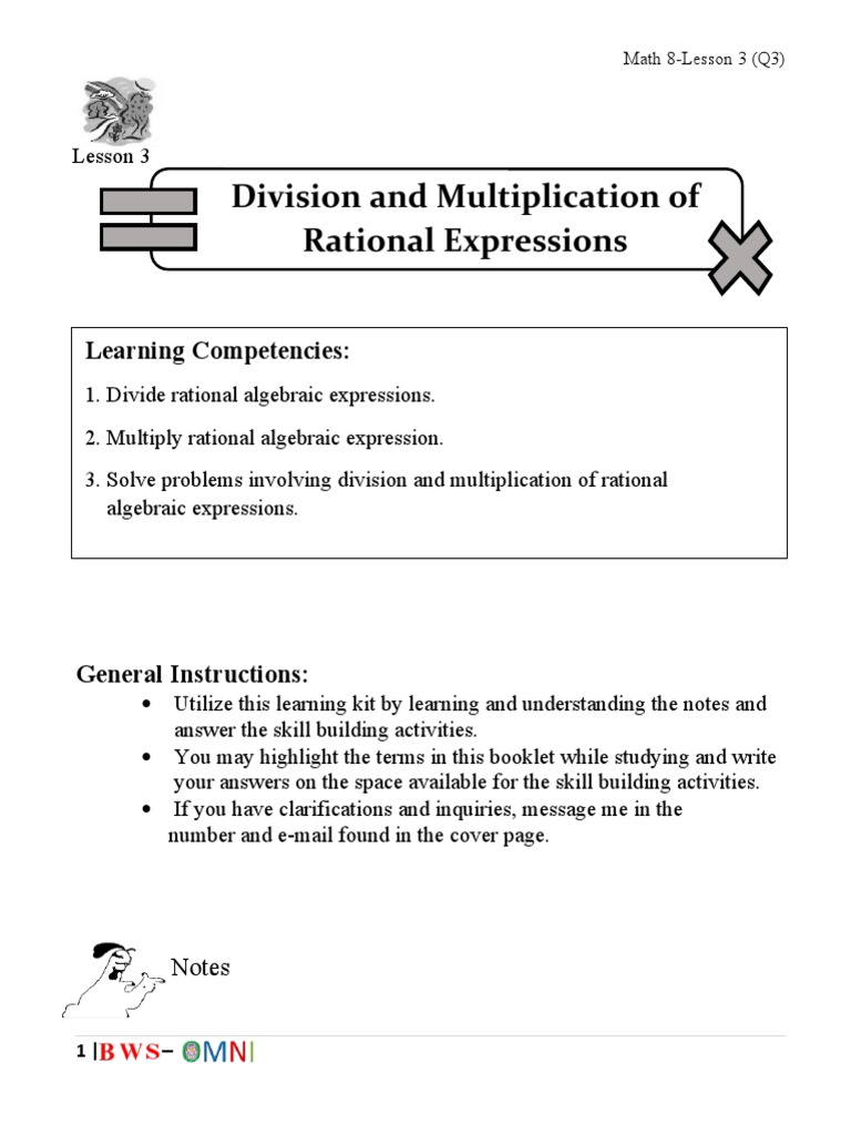 Lesson 3. Division and Multiplication of Rational Expressions 1 | PDF ...