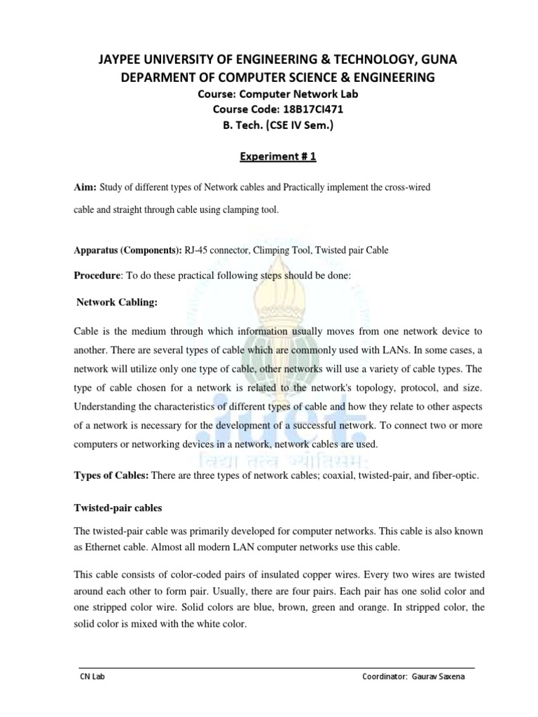 Practical Implementation of Network Cabling: Straight Through and Cross ...