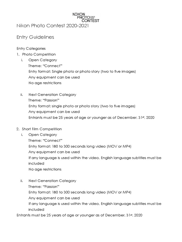 Nikon Photo Contest 2020-2021 Entry Guidelines | PDF | Copyright ...