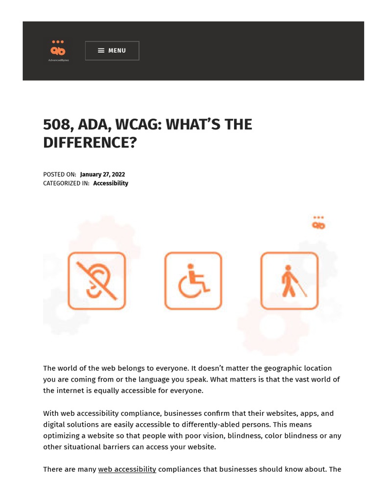 508, Ada, Wcag: What's The Difference? | PDF | Americans With Disabilities Act Of 1990 ...