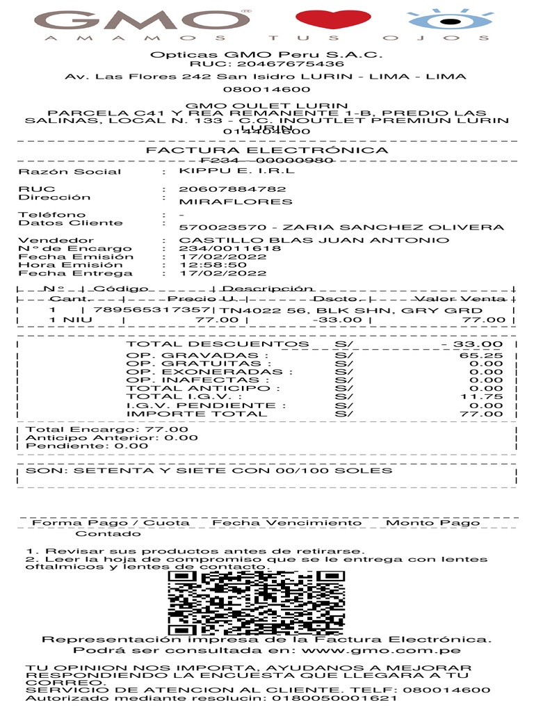 Opticas GMO Peru S.A.C | PDF | Industrias de servicio