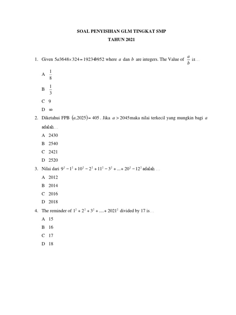 Soal Penyisihan GLM SMP 2021 | PDF