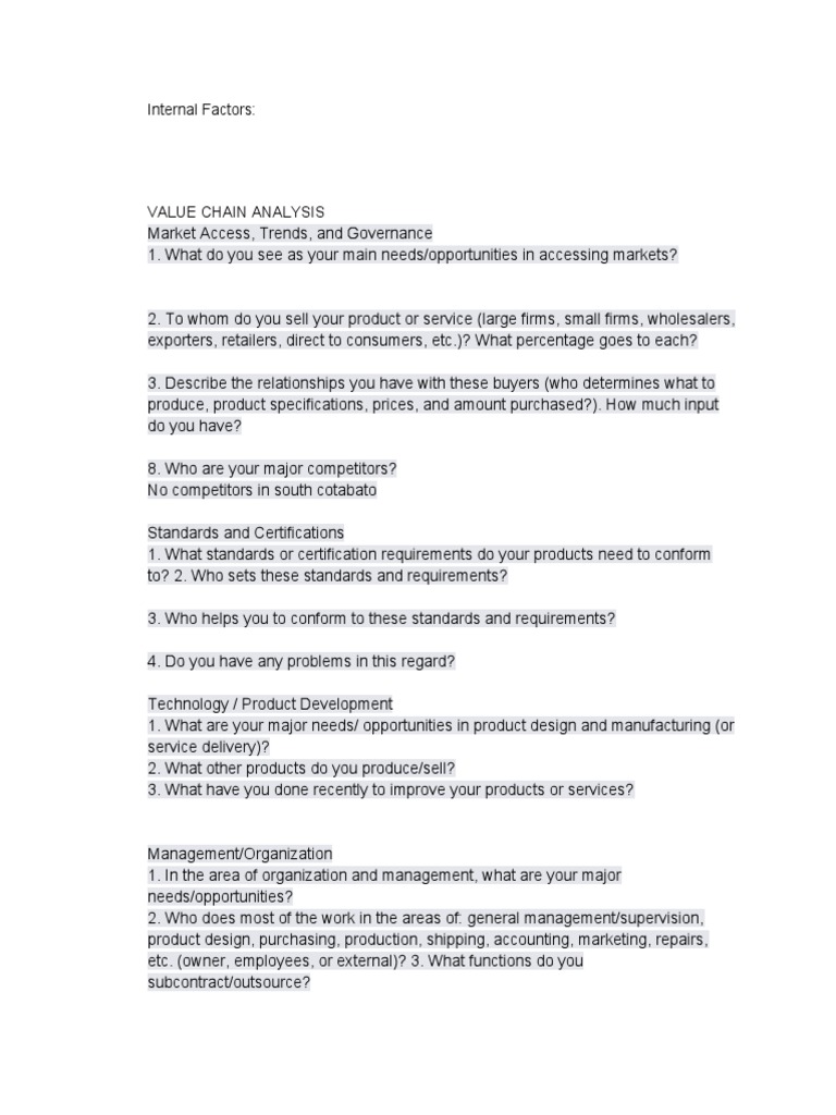 Value Chain Analysis Questions For Reporting 1 | PDF | Marketing | Retail