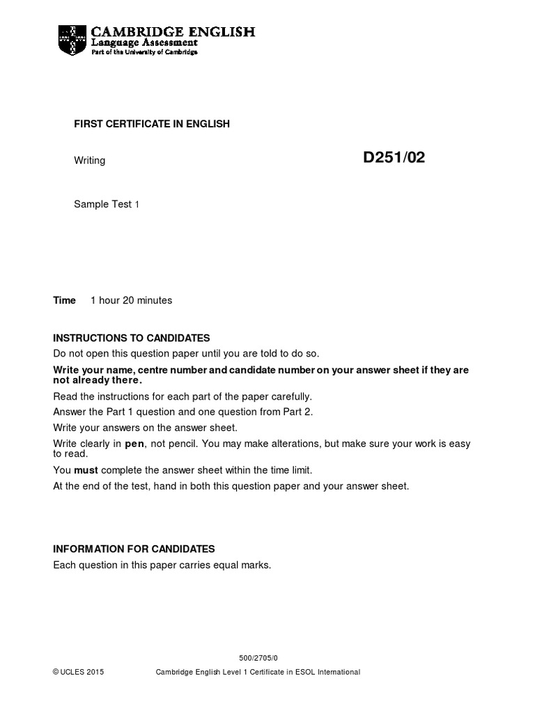 500/2705/0 © UCLES 2015 Cambridge English Level 1 Certificate in ESOL ...