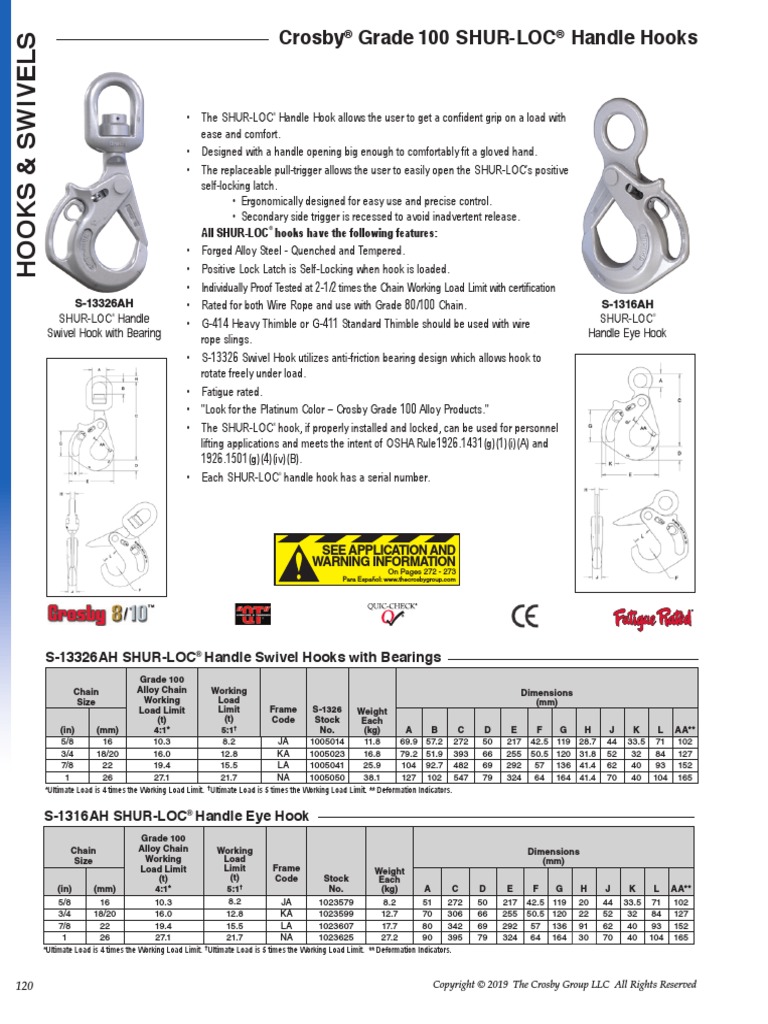 Crosby Grade 100 SHUR-LOC Handle Hooks: Shur-Loc Handle Swivel Hook ...