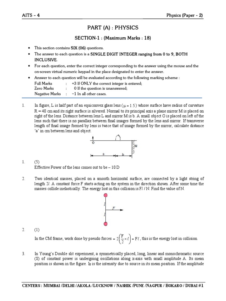 Physics AITS Paper 2 Exam Questions | PDF | Electronvolt | Chemical ...
