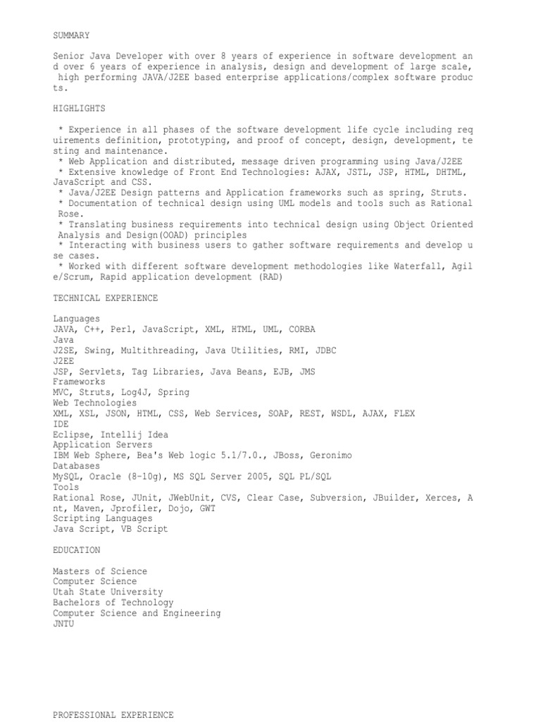 Software Engineer, Java Developer | PDF | Java Platform | Enterprise Java Beans