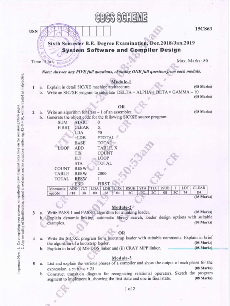 VTU Question Paper of 15CS63 System Software and Compiler Design Dec ...
