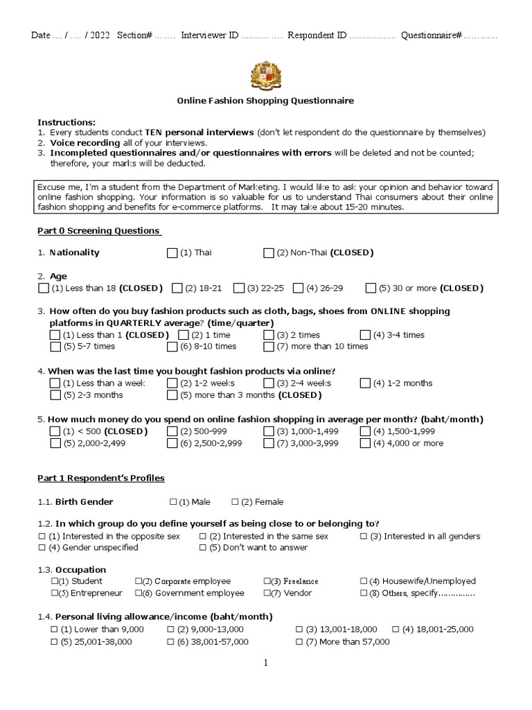 Online Fashion Shopping Questionnaire Final Version | PDF | Fashion ...