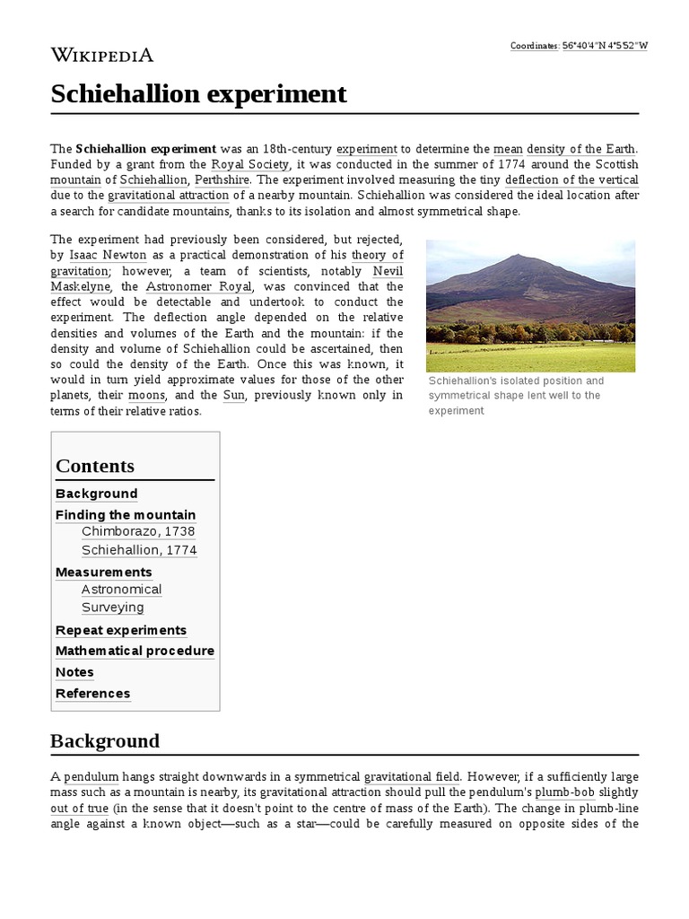 Schiehallion Experiment: Background Finding The Mountain | PDF ...