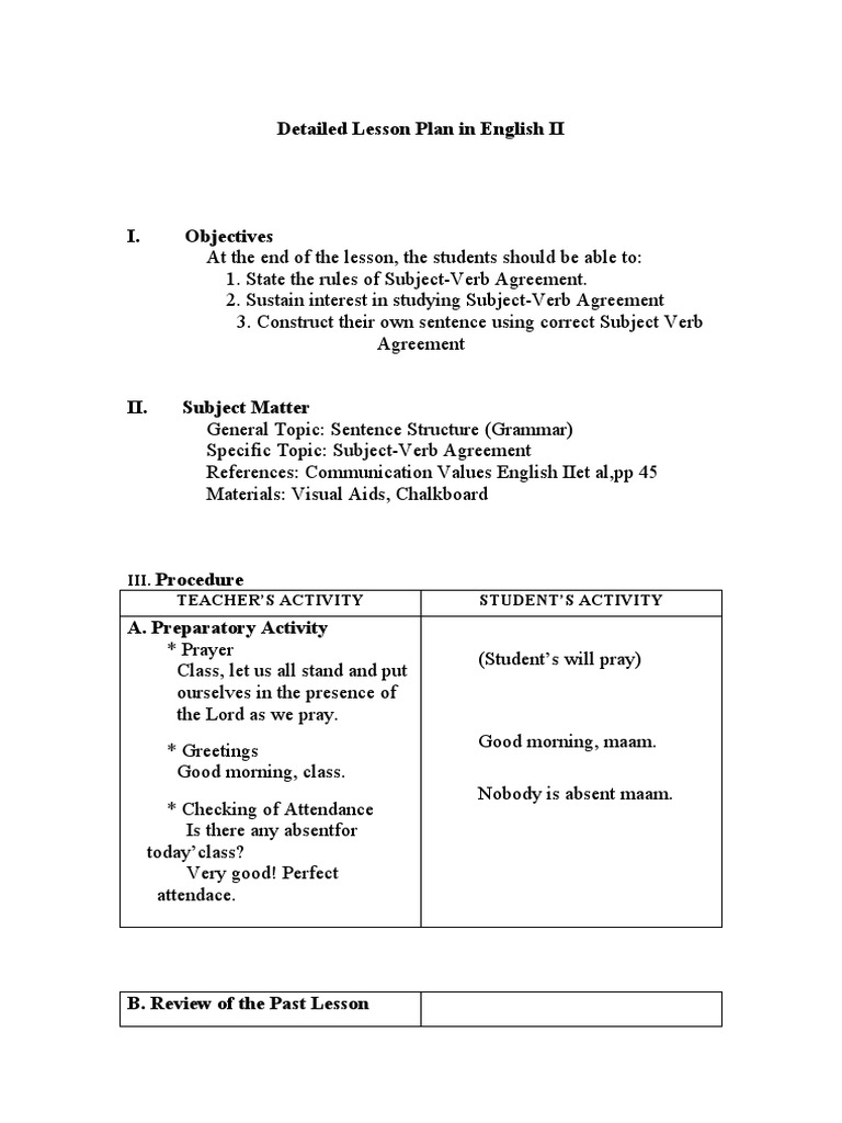 Detailed Lesson Plan in English II | PDF | Subject (Grammar ...