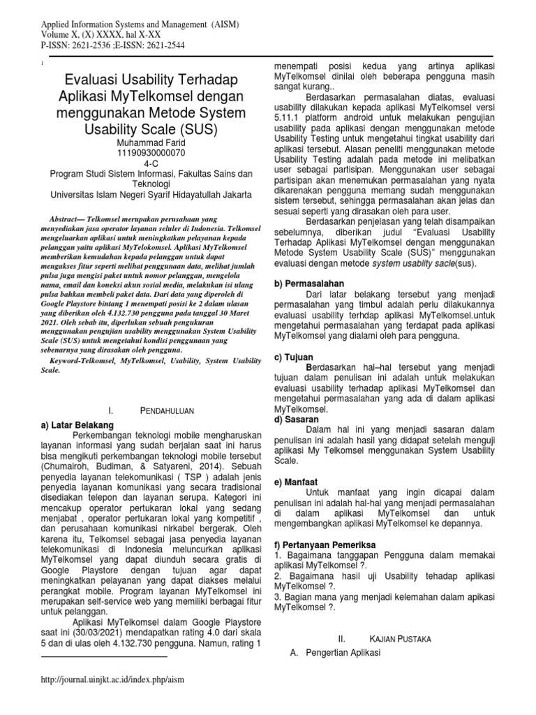 Evaluasi Usability Terhadap Aplikasi MyTelkomsel Dengan Menggunakan Metode System Usability ...