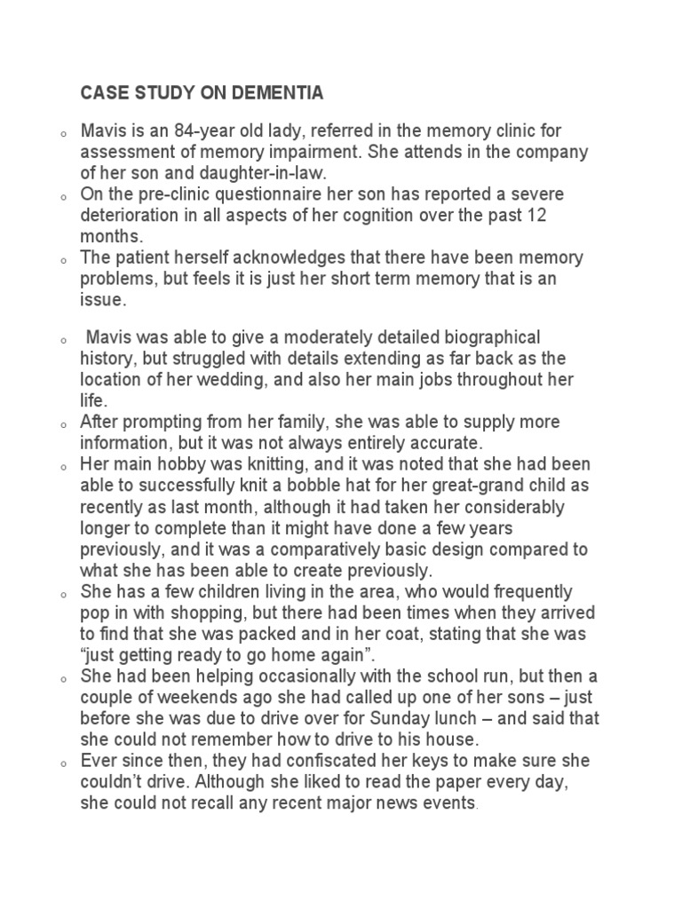 Case Study On Dementia | PDF | Dementia | Alzheimer's Disease