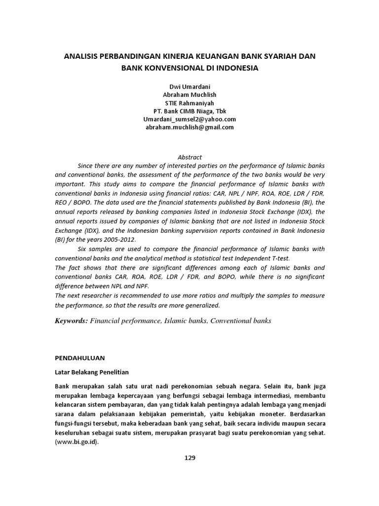 Analisis Perbandingan Kinerja Keuangan Bank Syariah Dan Bank Konvensional Di Indonesia | PDF ...