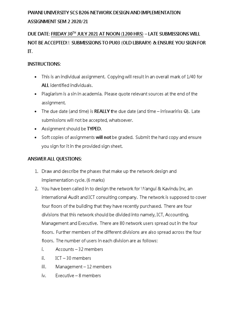 Network Design Assignment | PDF | Computer Network | Router (Computing)